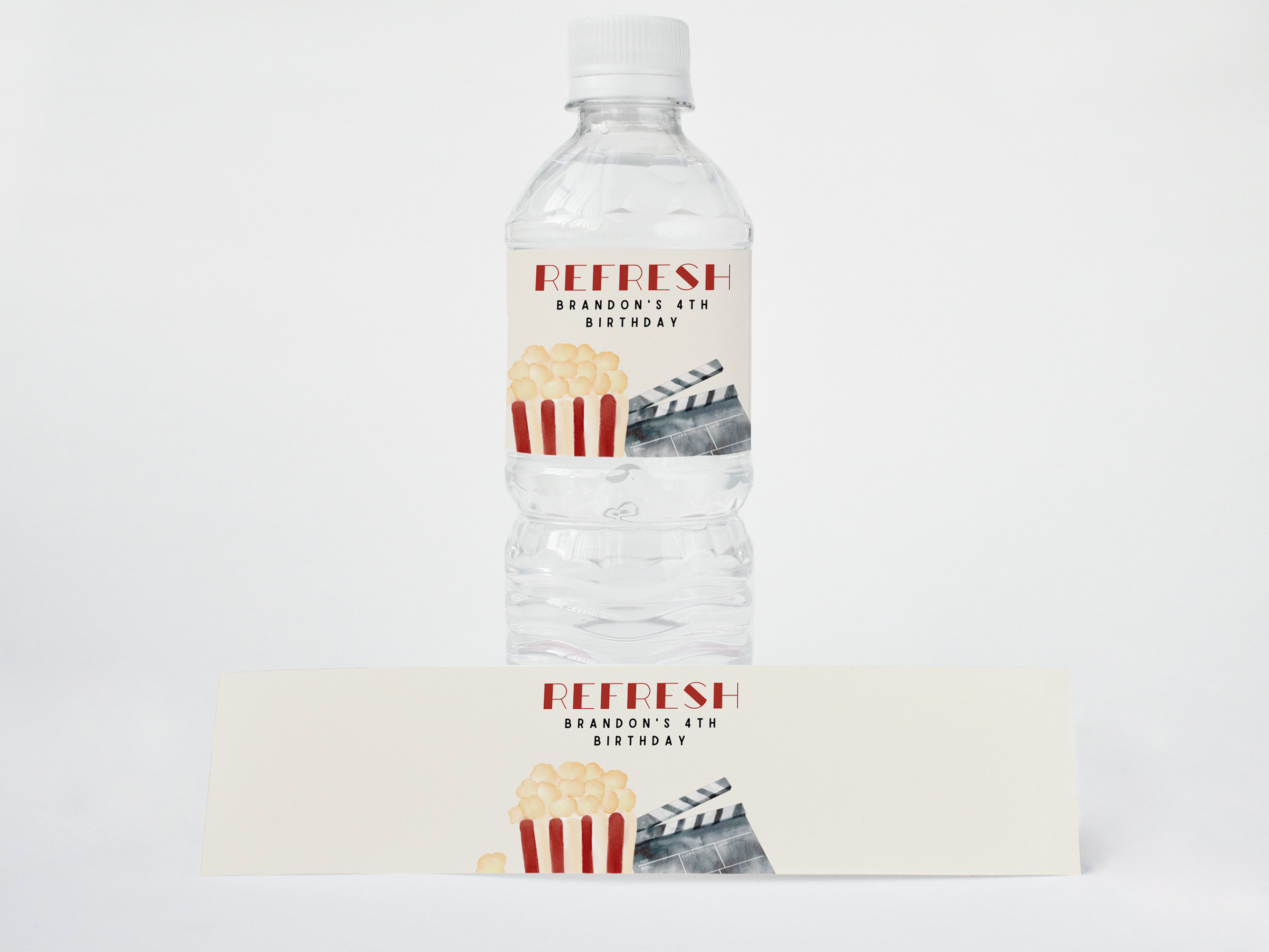 Movie Night Water Bottle Label, Movie Birthday, Movie Party Editable ...
