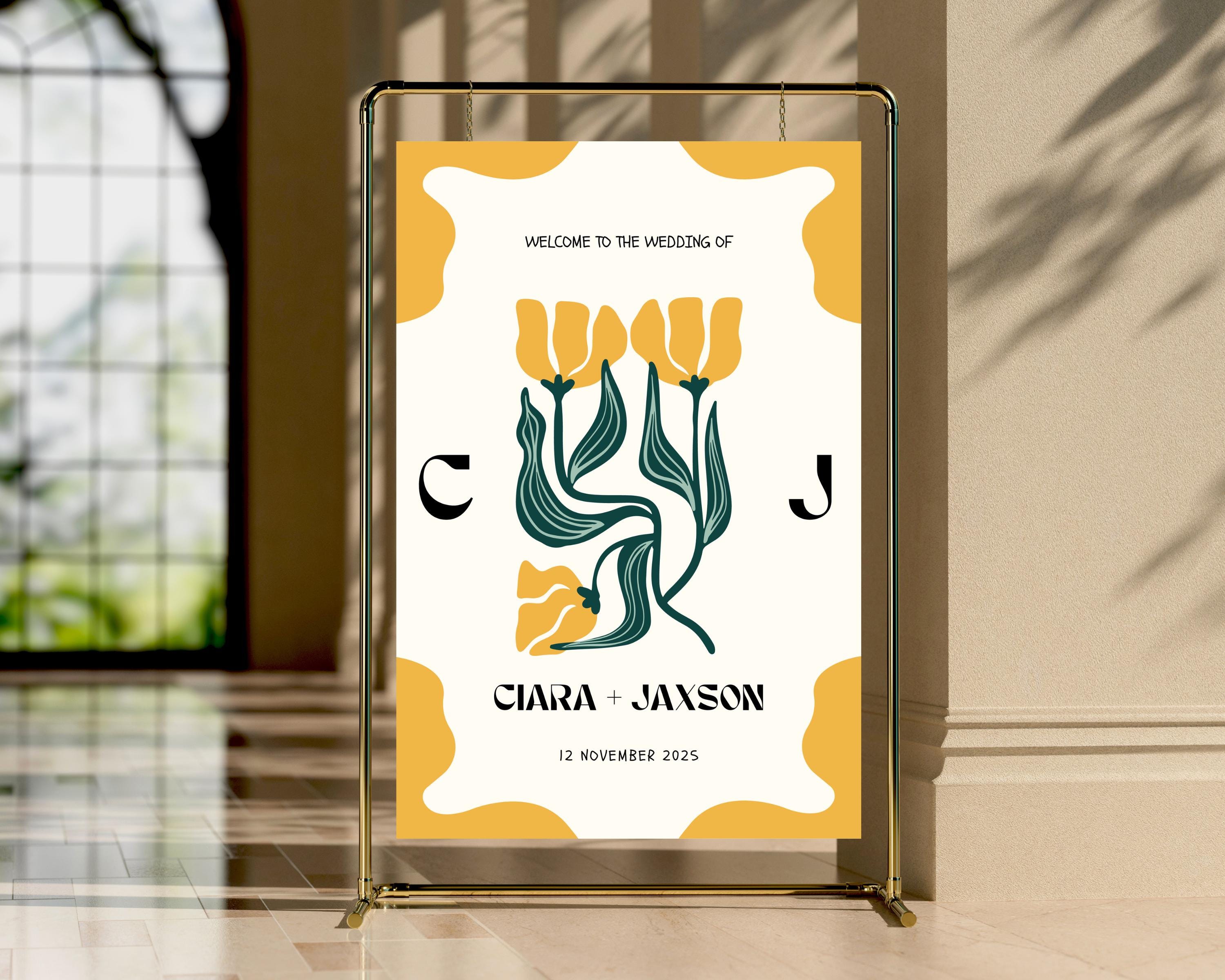 Wedding Welcome Sign, Floral Welcome Sign, Yellow Welcome Sign, Artsy ...