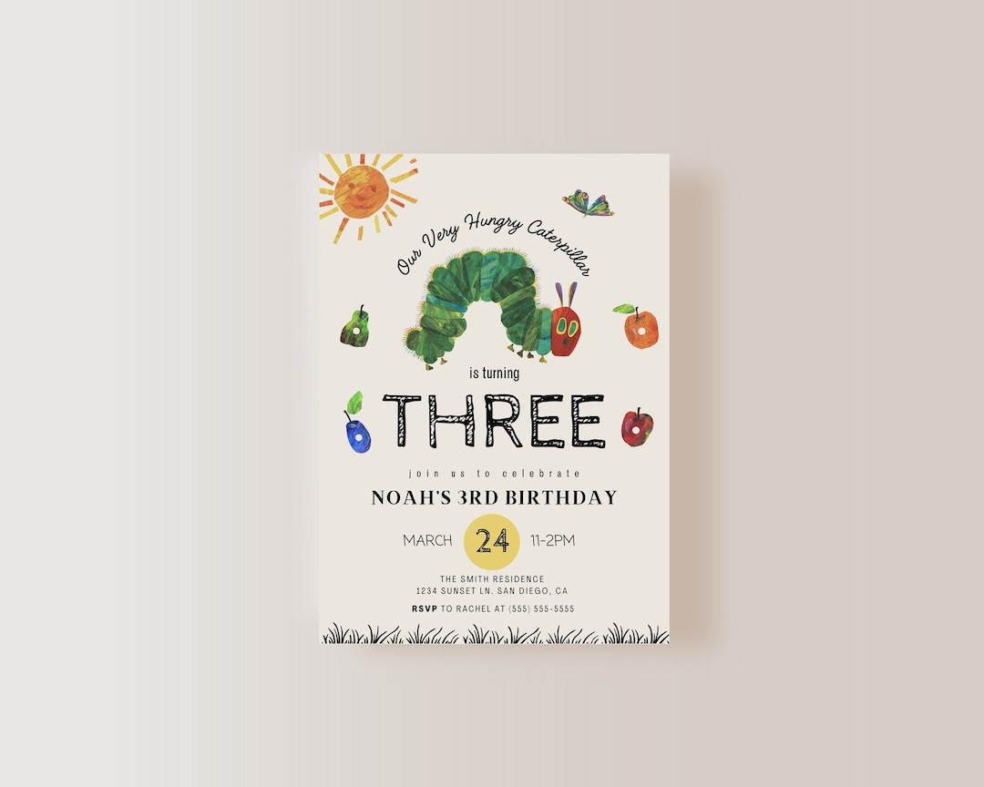 The Very Hungry Caterpillar Editable Digital Invitation, Eric Carle ...
