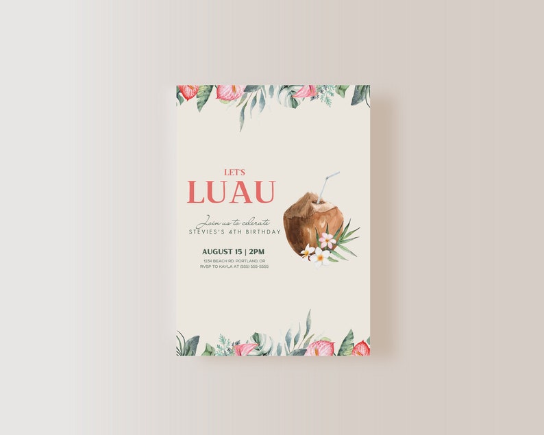 Let's Luau Birthday Invitation, Digital Let's Luau Invitation, Hawaiian ...