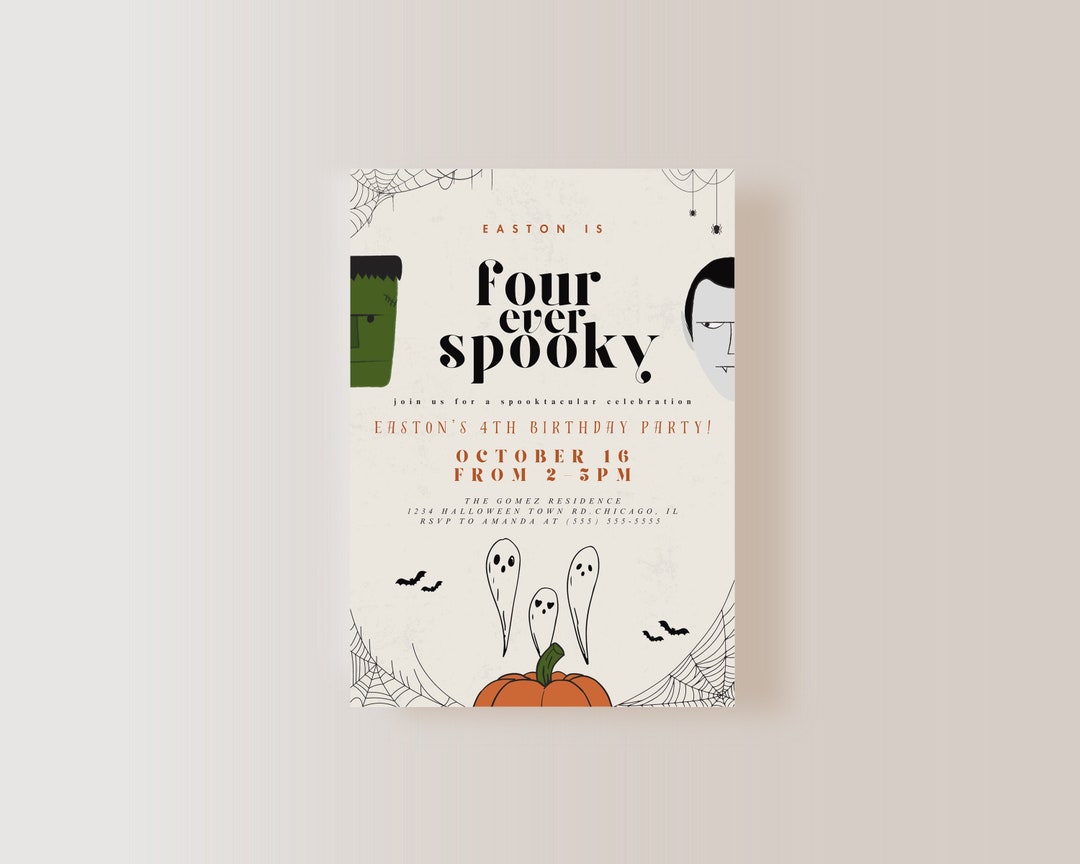 Four Ever Spooky Halloween Invitation Template, Halloween Birthday ...