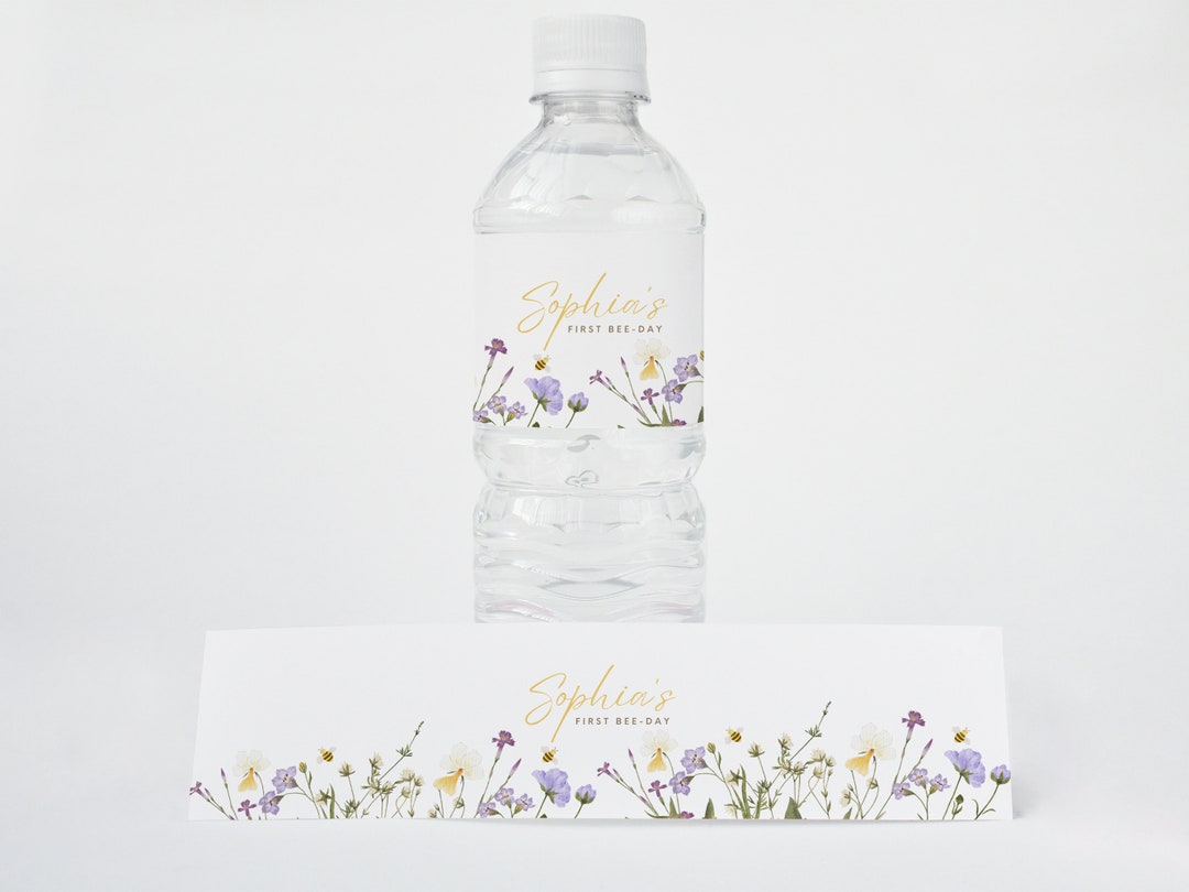 First Bee-day Water Bottle Label, Bee 1st Birthday, Bee Editable ...