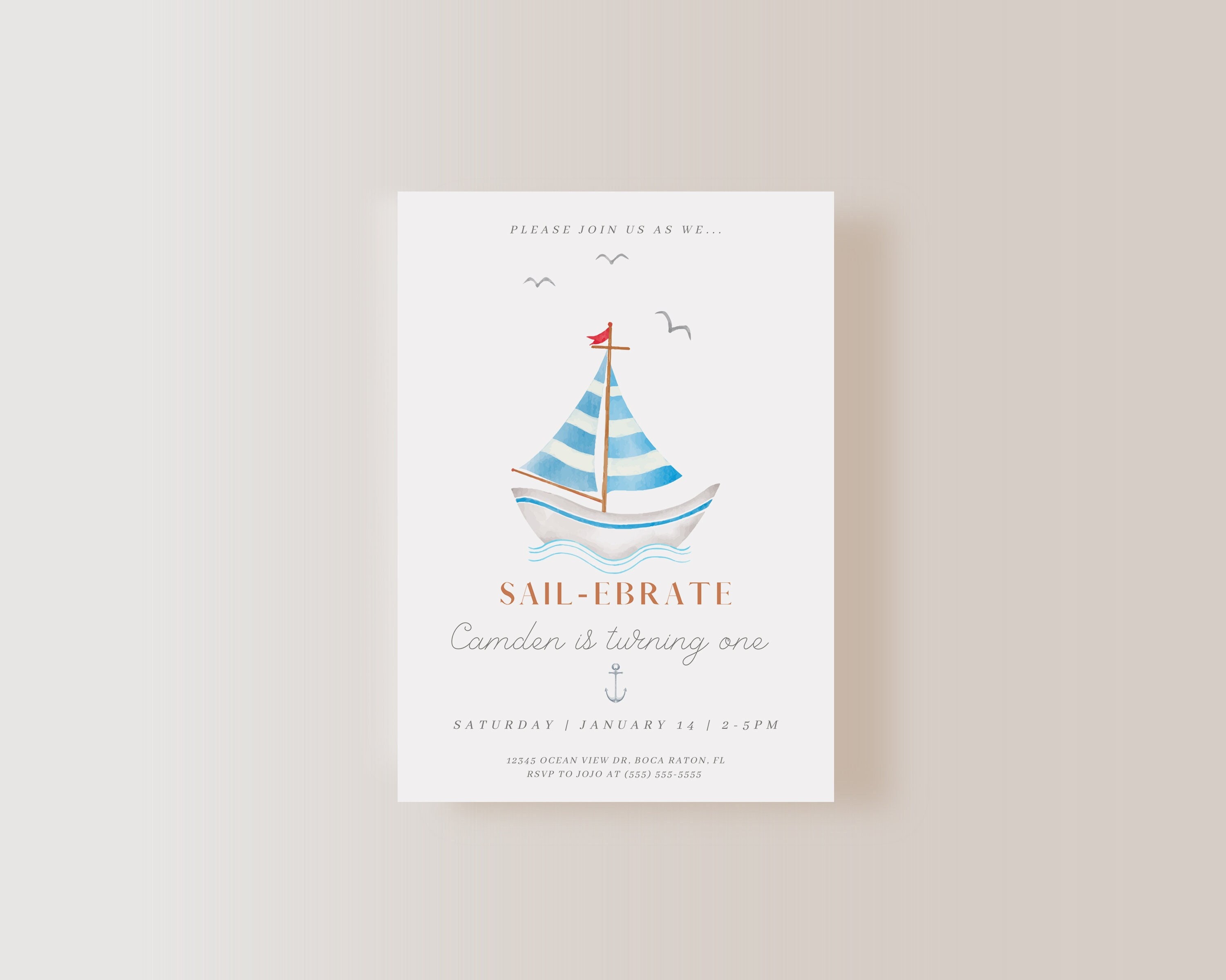 Sail Boat Birthday Invitation ONLY, Sail-ebrate Birthday Invitation ...