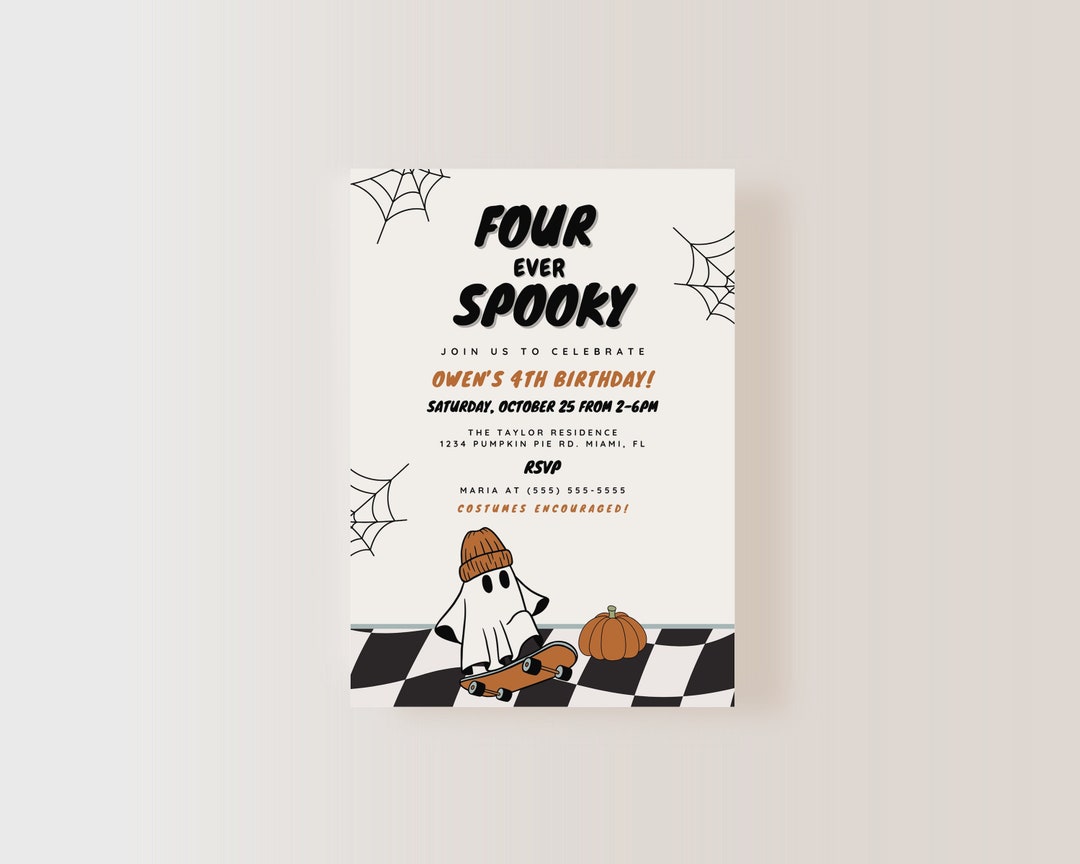 Four Ever Spooky Halloween Invitation Template, Halloween Birthday ...
