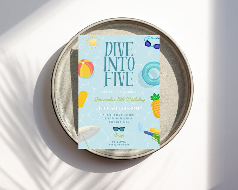 Dive Into Five EDITABLE Birthday Invitation, Summer Bash Birthday ...
