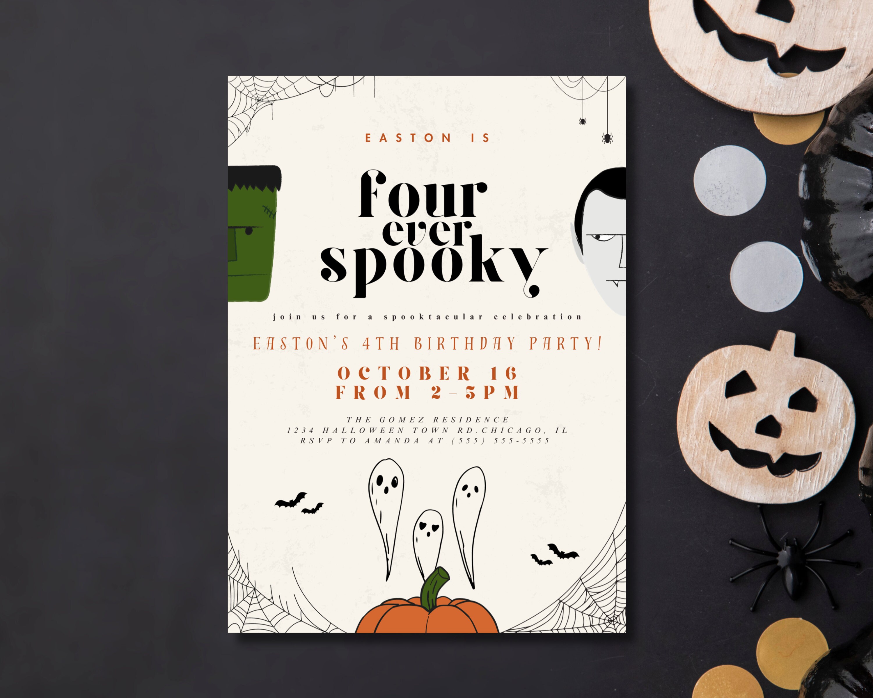 Four Ever Spooky Halloween Invitation Template, Halloween Birthday ...