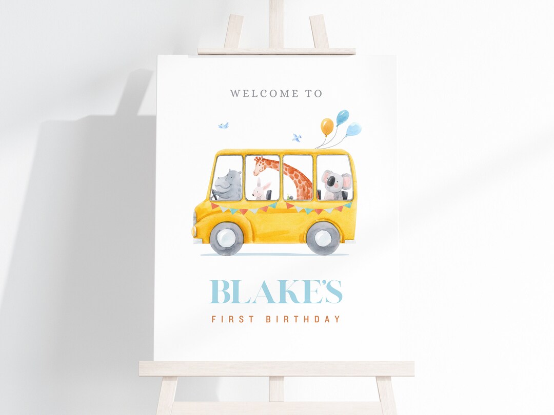 Baby on the Bus Welcome Sign, Wheels on the Bus Birthday Welcome Sign ...