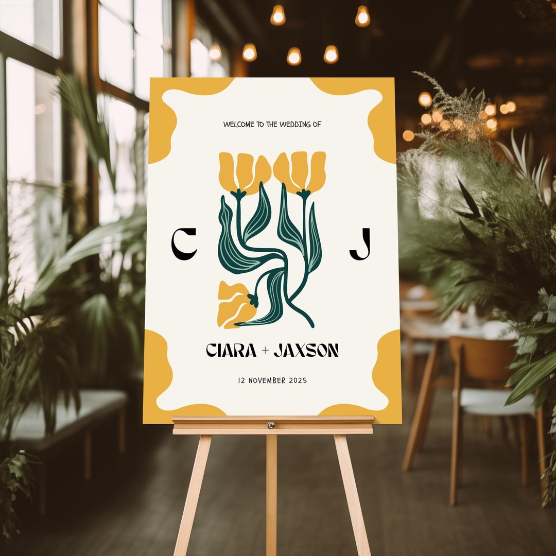 Wedding Welcome Sign, Floral Welcome Sign, Yellow Welcome Sign, Artsy ...