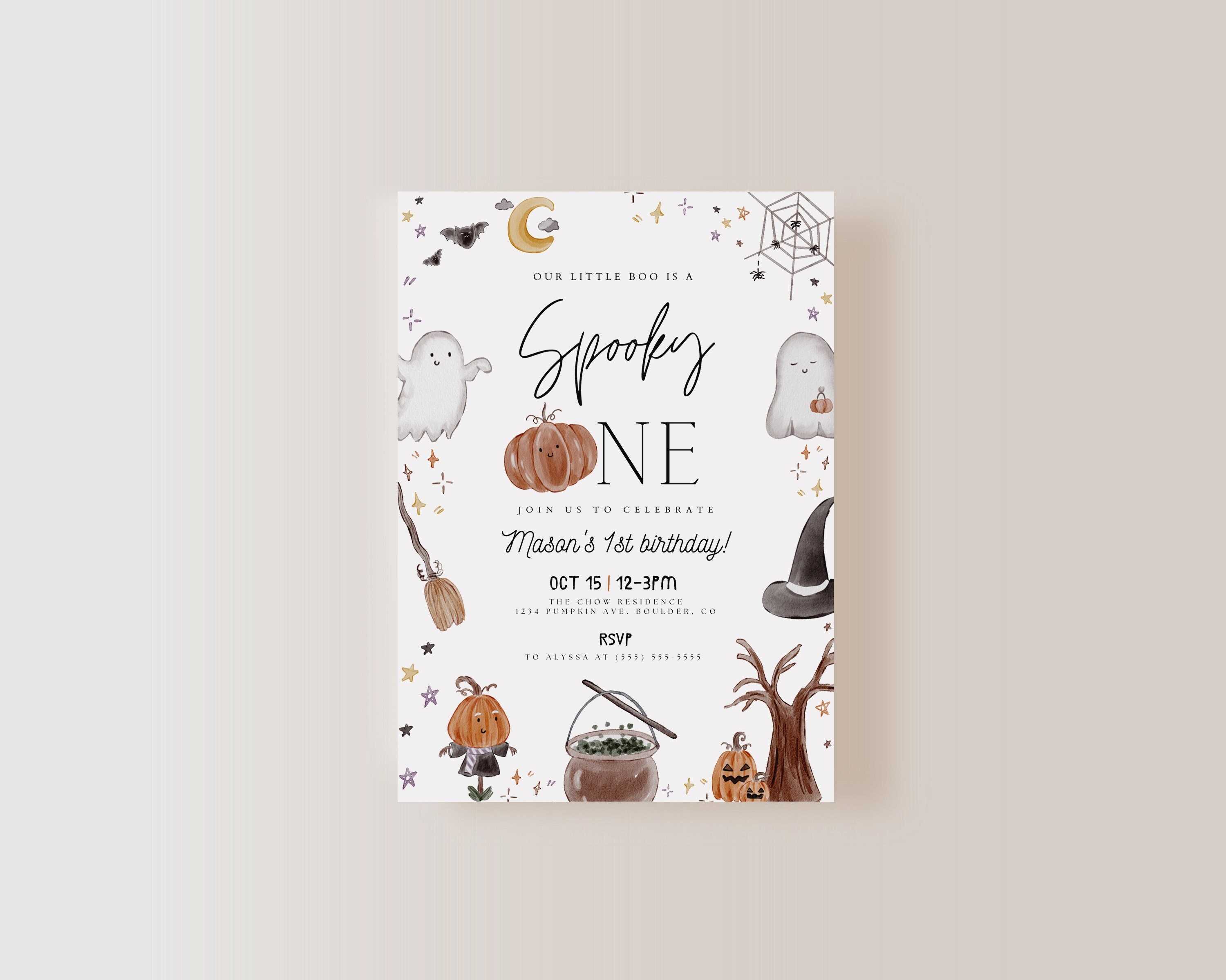 Spooky One Birthday Party Invitation, Halloween Invite, 1st Birthday ...