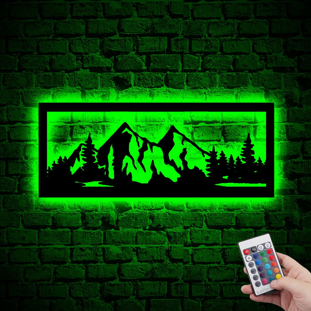 Geometric Mountain Neon Led Wood Wall Artlandscape - Etsy