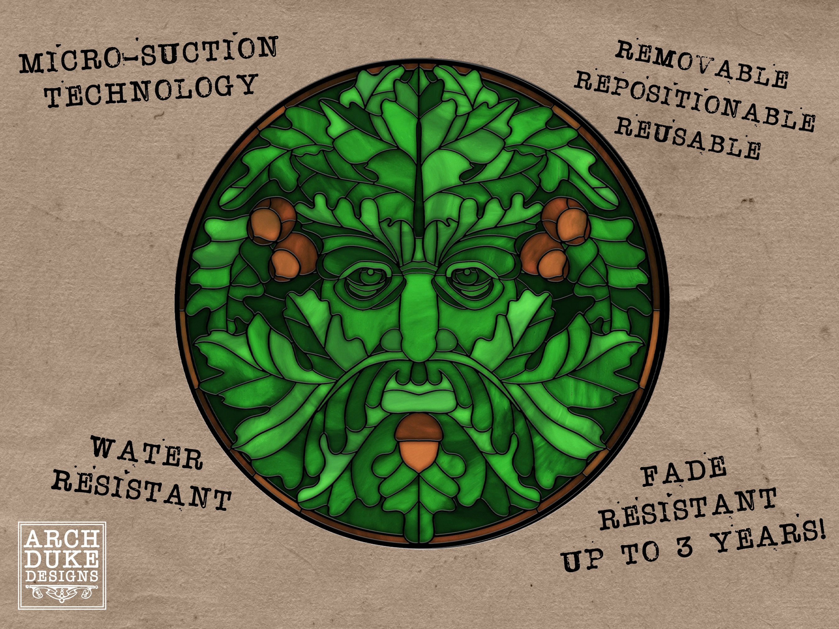 Green Man Face Round Stained Glass Window Film - Etsy
