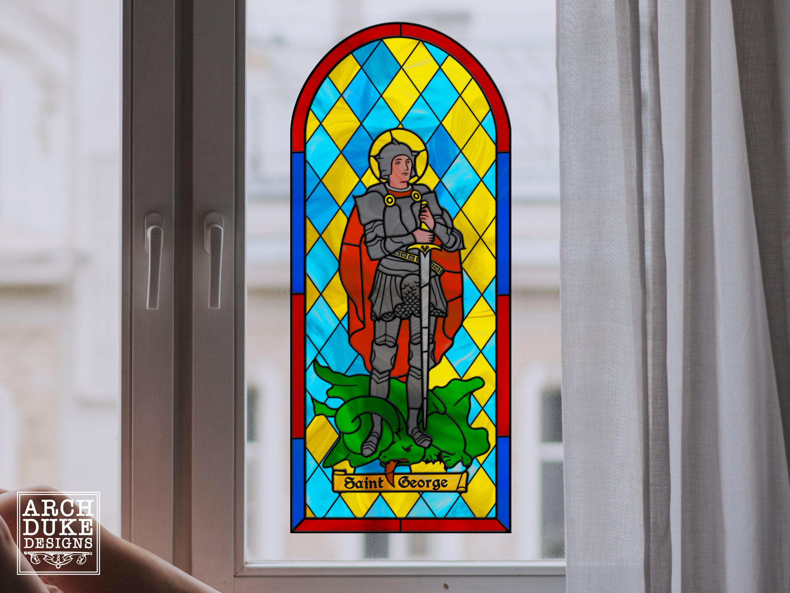 Saint George and the Dragon Stained Glass Window Film - Etsy