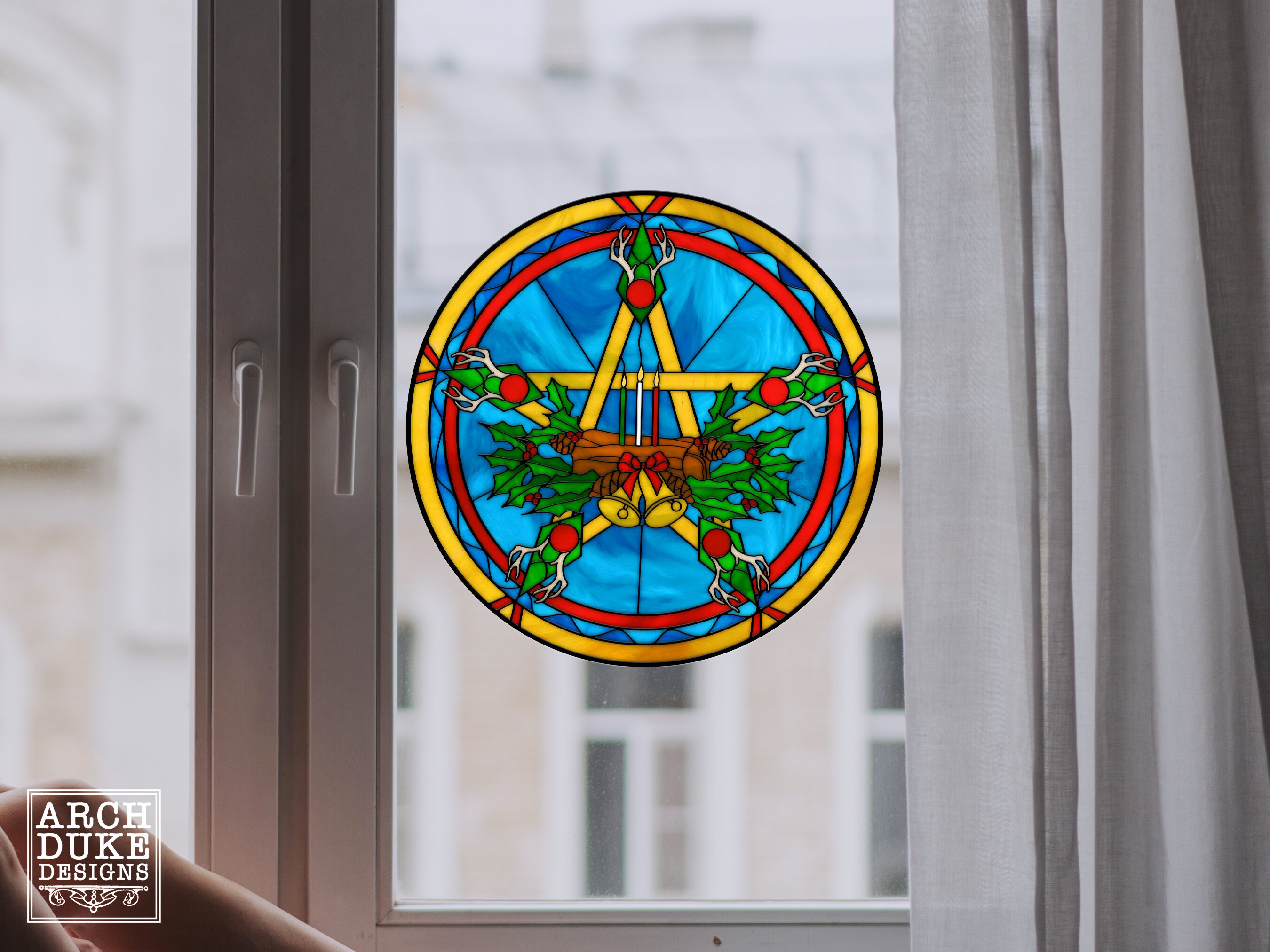 Yule Star Round Stained Glass Window Film - Etsy