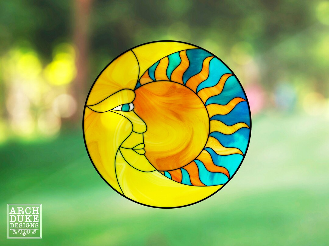 Sun and Moon Round Stained Glass Window Film - Etsy