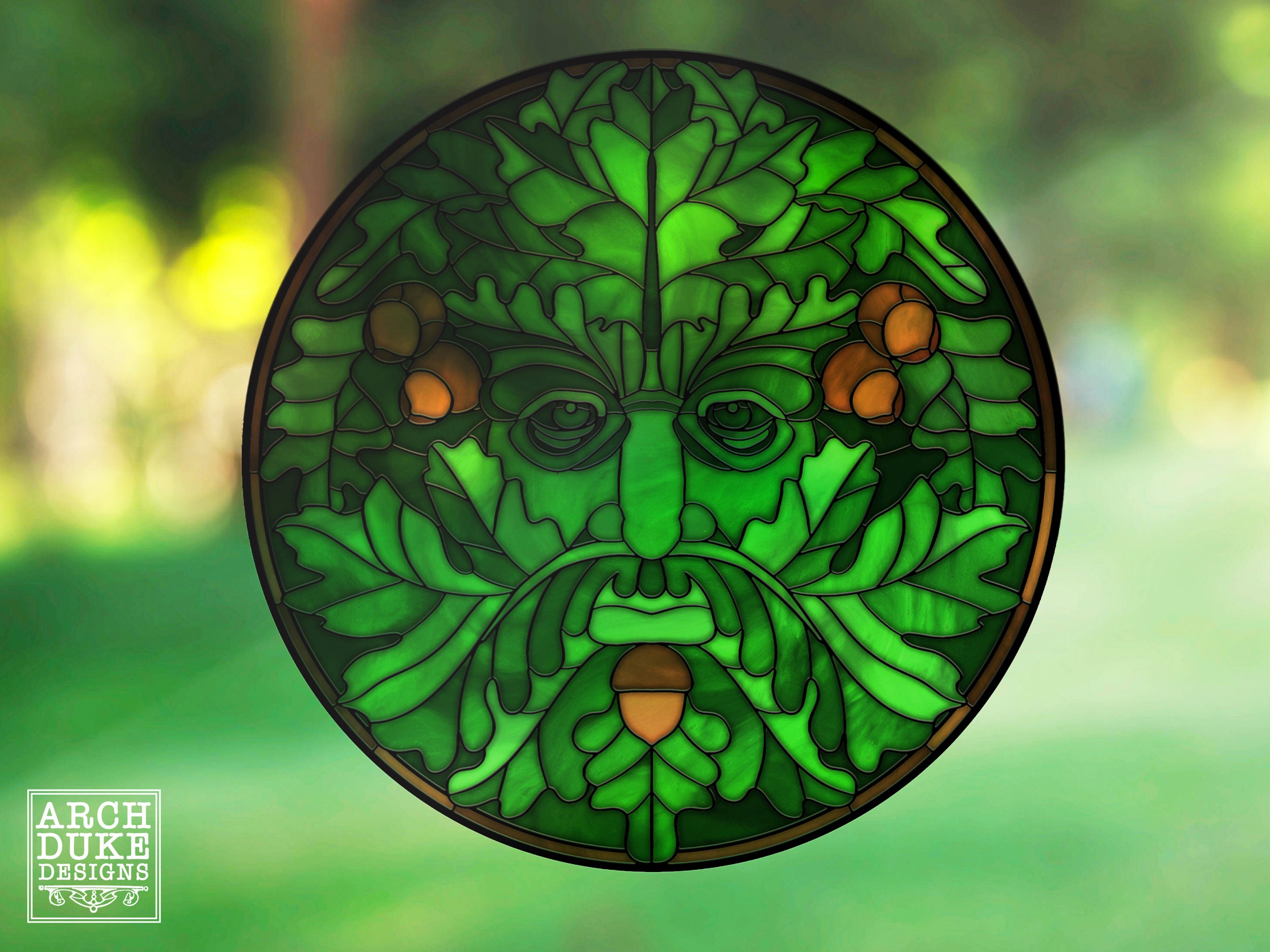 Green Man Face Round Stained Glass Window Film - Etsy