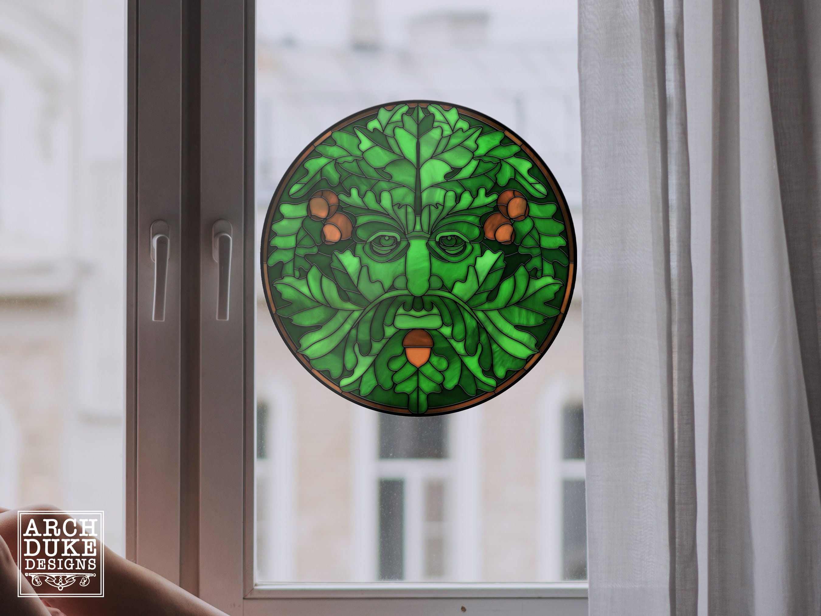 Green Man Face Round Stained Glass Window Film - Etsy