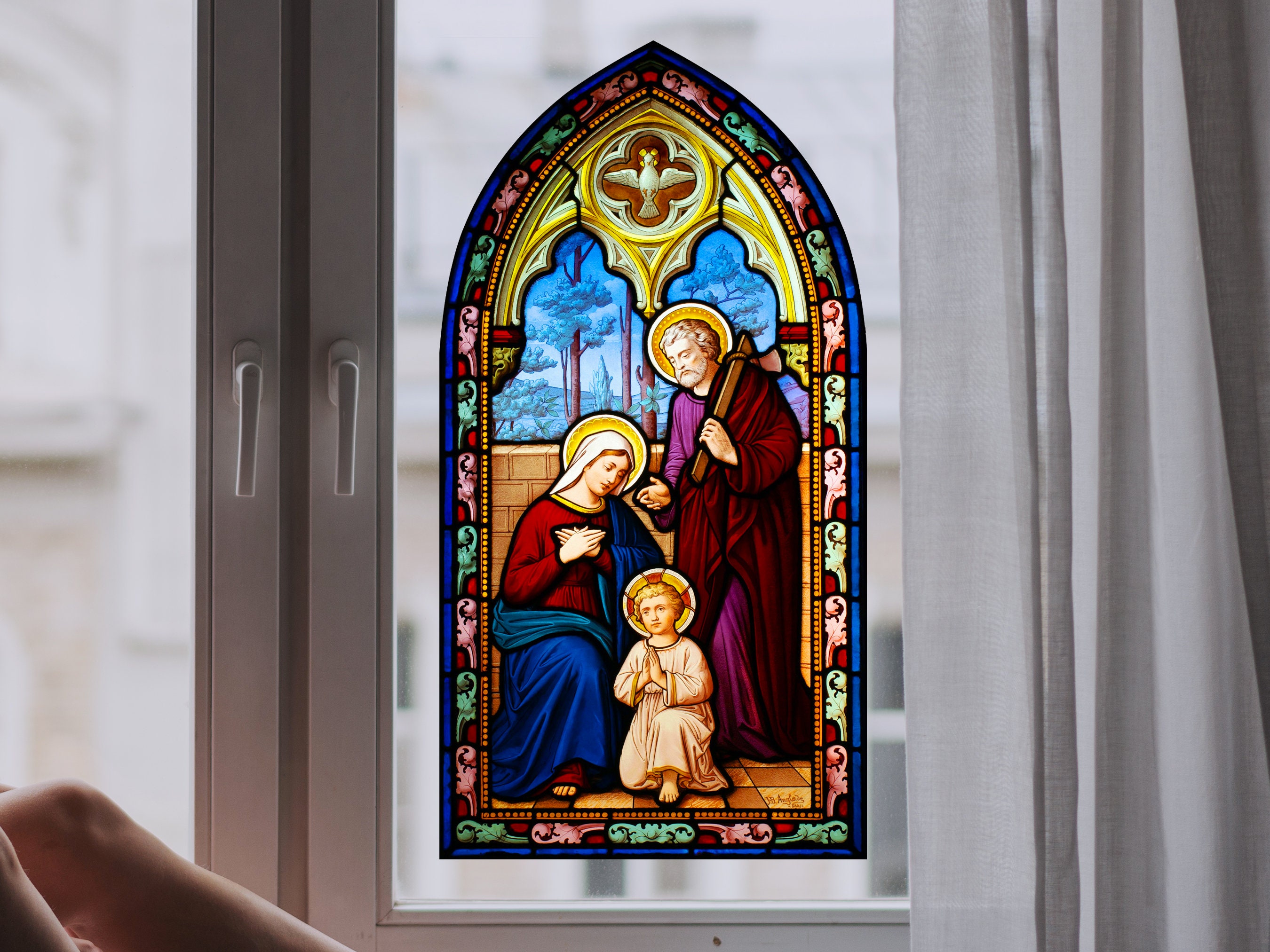 Holy Family Stained Glass Window Film - Etsy