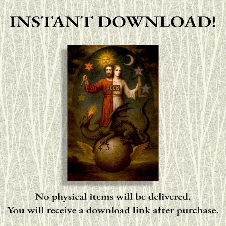 Alchemical Rebis Esoteric Occult Painting Wall Art | Vintage Art ...