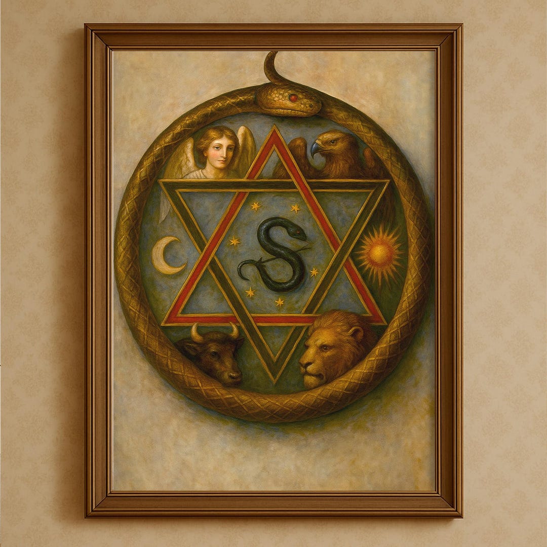 Ouroboros Hexagram Art Print: Esoteric Alchemy, Seal of Solomon ...