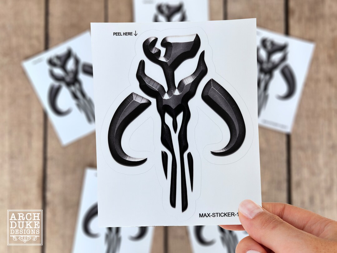 Mandalorian Boba Fett Skull Gunmetal Silver Mythosaur Sticker [5.5"x4.5 ...