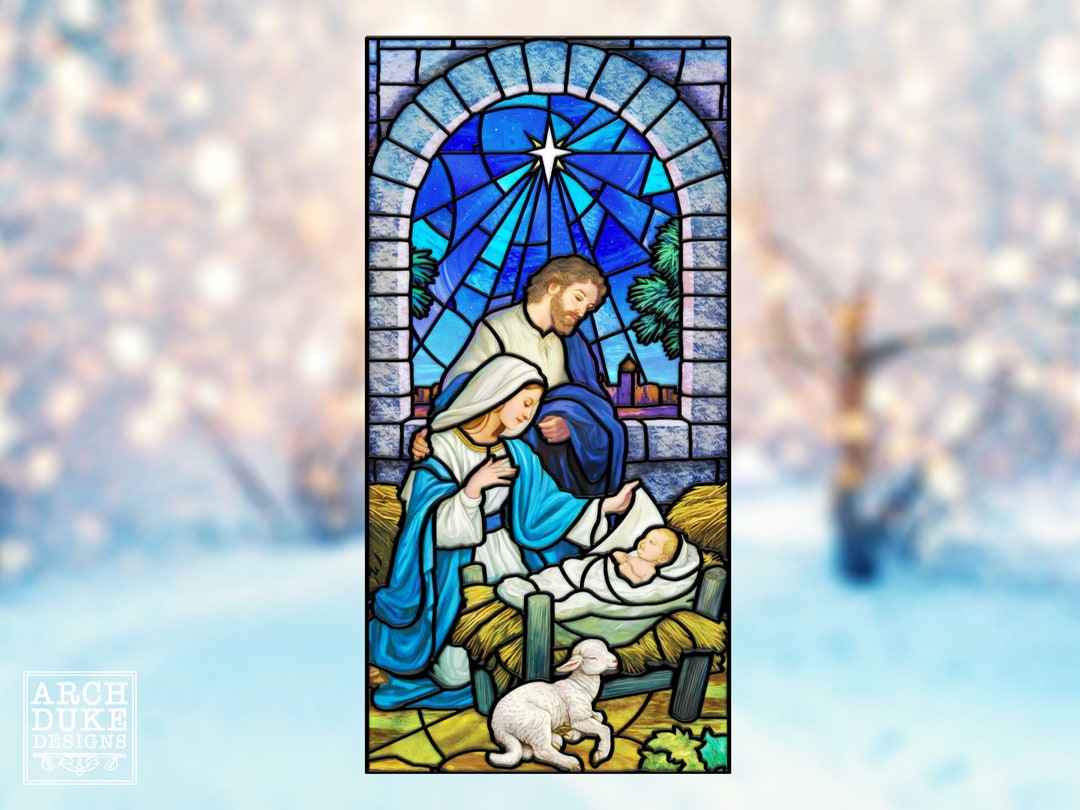 Christmas Nativity Scene Stained Glass Window Film: Removable ...
