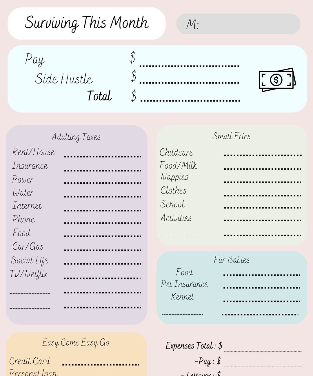 Monthly Budget Planner, Funny and Realistic Adulting Budgeting Tool ...
