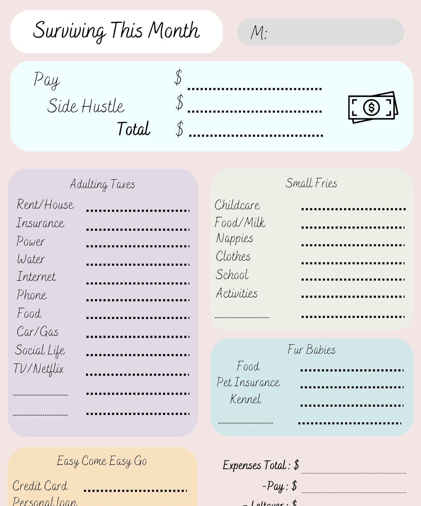 Monthly Budget Planner, Funny and Realistic Adulting Budgeting Tool ...