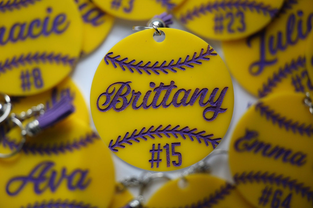 Personalized Engraved Softball Keychain Team Colors Softball Keychain ...