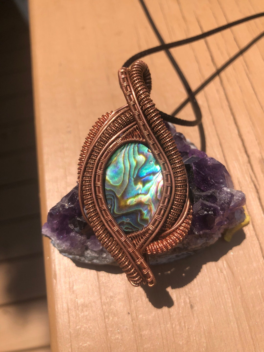 Copper and Abalone Shell Pendant - Etsy