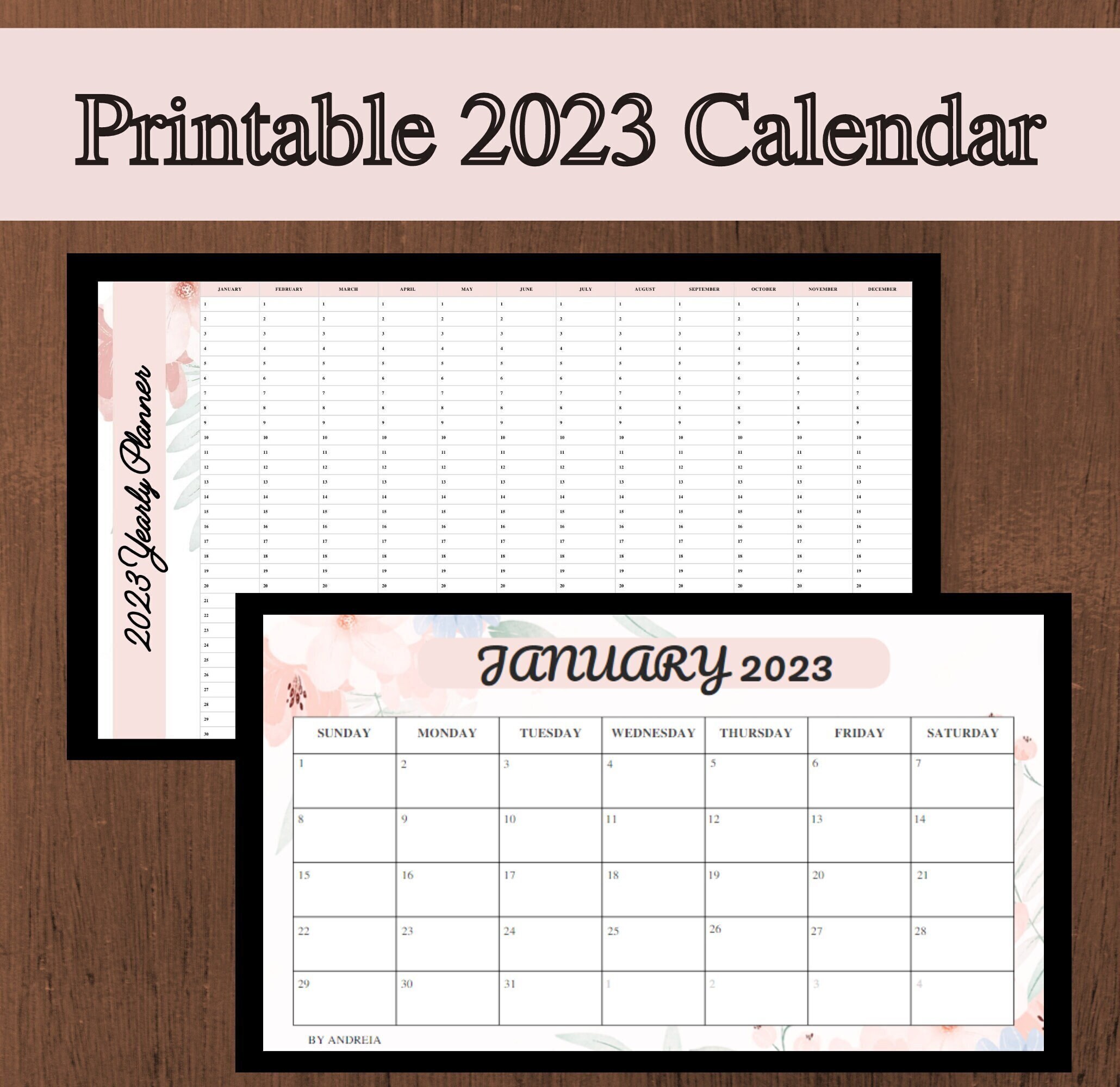 2023 Cute Printable Calendar | Monthly and Yearly Overview | Printable ...