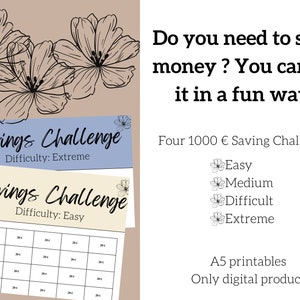 1000 Euro Savings Challenge | A5 Printable | Digital Product ...