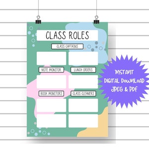 Class Roles Poster, Printable Classroom Jobs Chart, Student ...