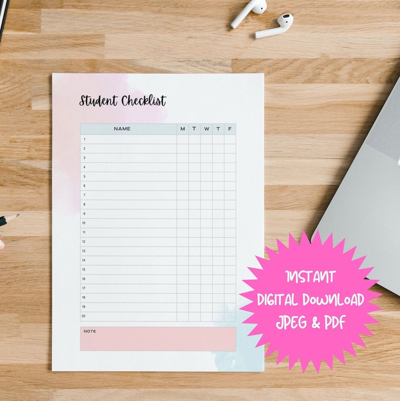 Student Check List Printable Teacher Student Organizer - Etsy