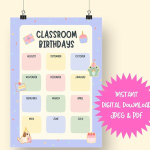Classroom Birthday Chart, Student Birthday Wall Poster, Back to School ...
