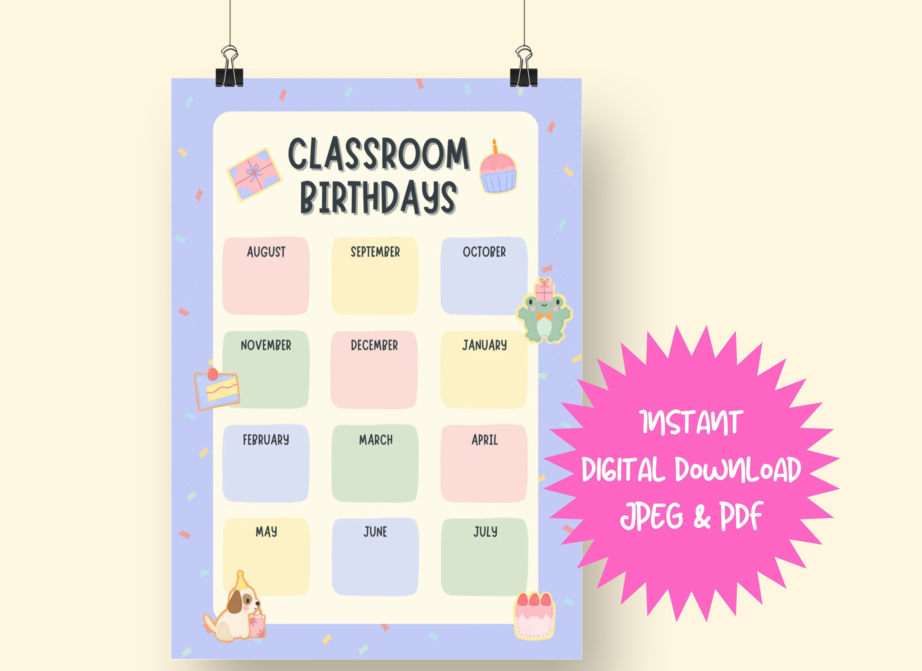 Classroom Birthday Chart, Student Birthday Wall Poster, Back to School ...