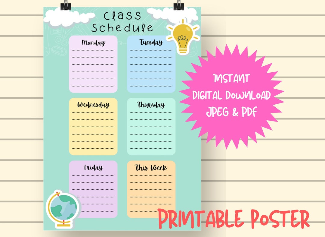 Classroom Daily Schedule Poster, Printable Class Schedule, Weekly ...