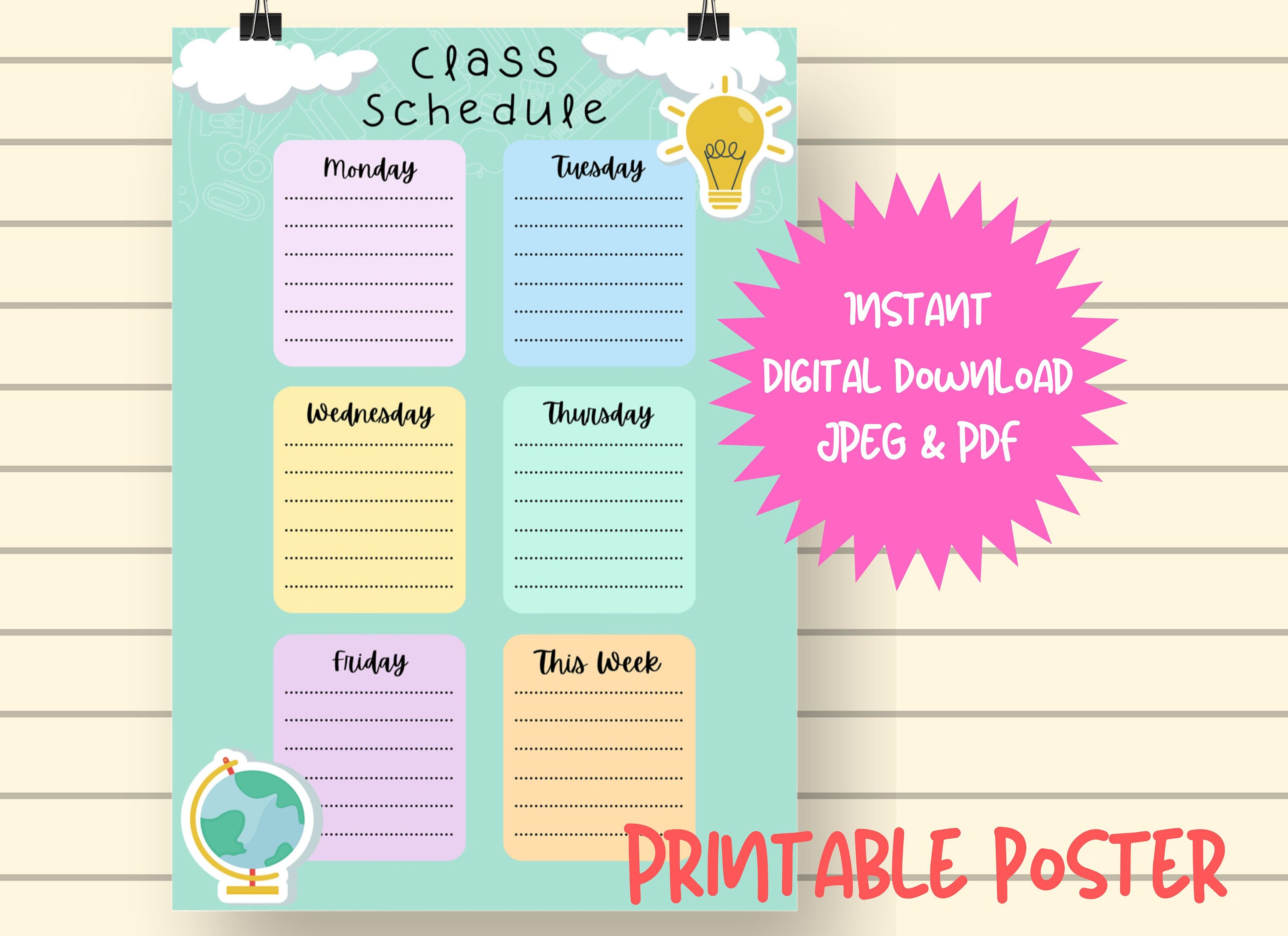 Classroom Daily Schedule Poster, Printable Class Schedule, Weekly ...