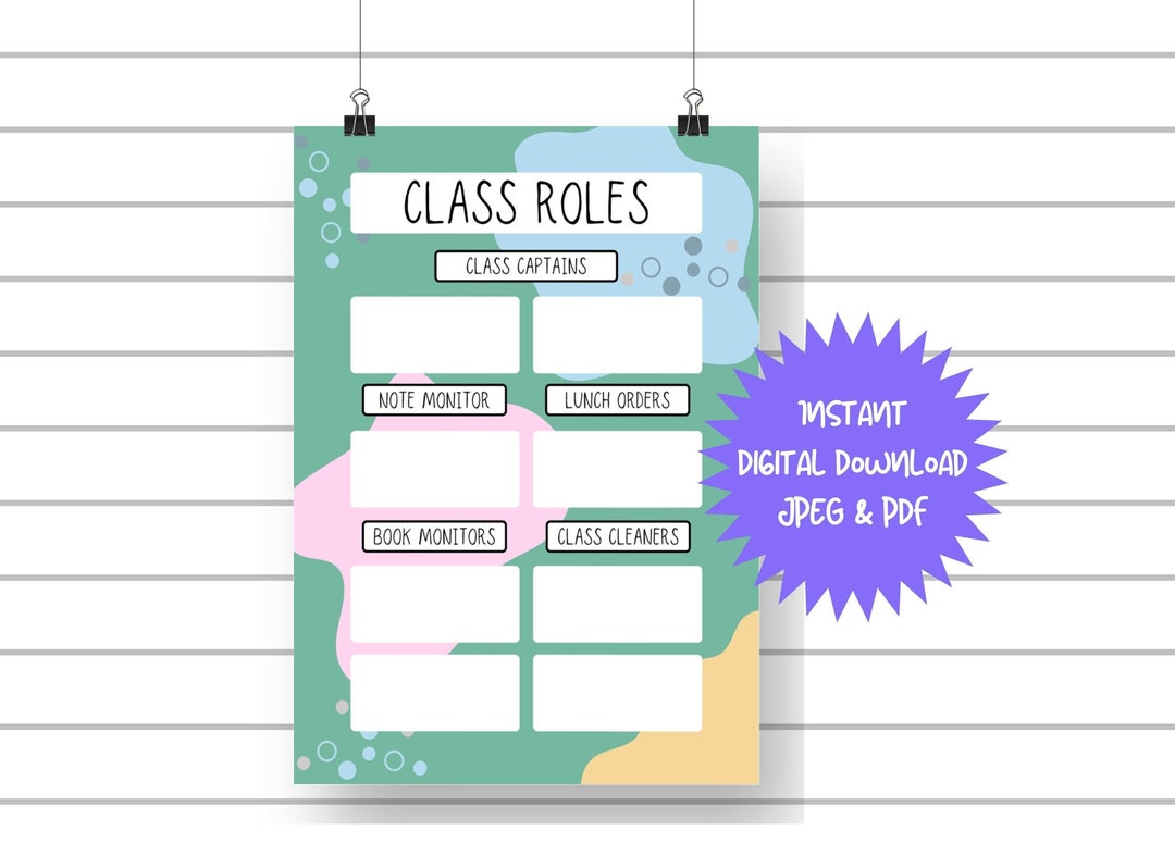 Class Roles Poster, Printable Classroom Jobs Chart, Student ...