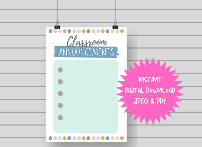 Printable Class Announcements Poster, Classroom Rules Wall Poster ...