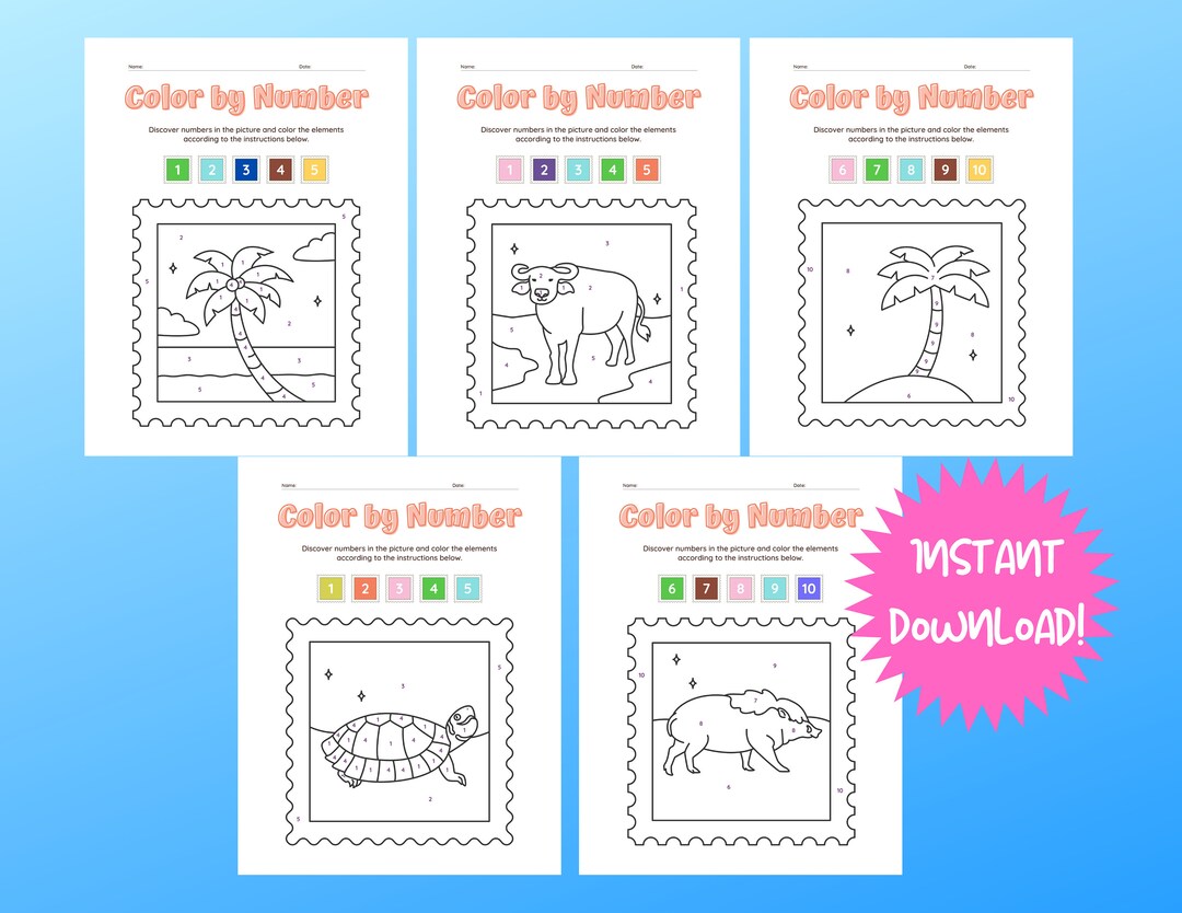 Color by Number Activity Sheet Bundle, Kindergarten Pre School Activity ...