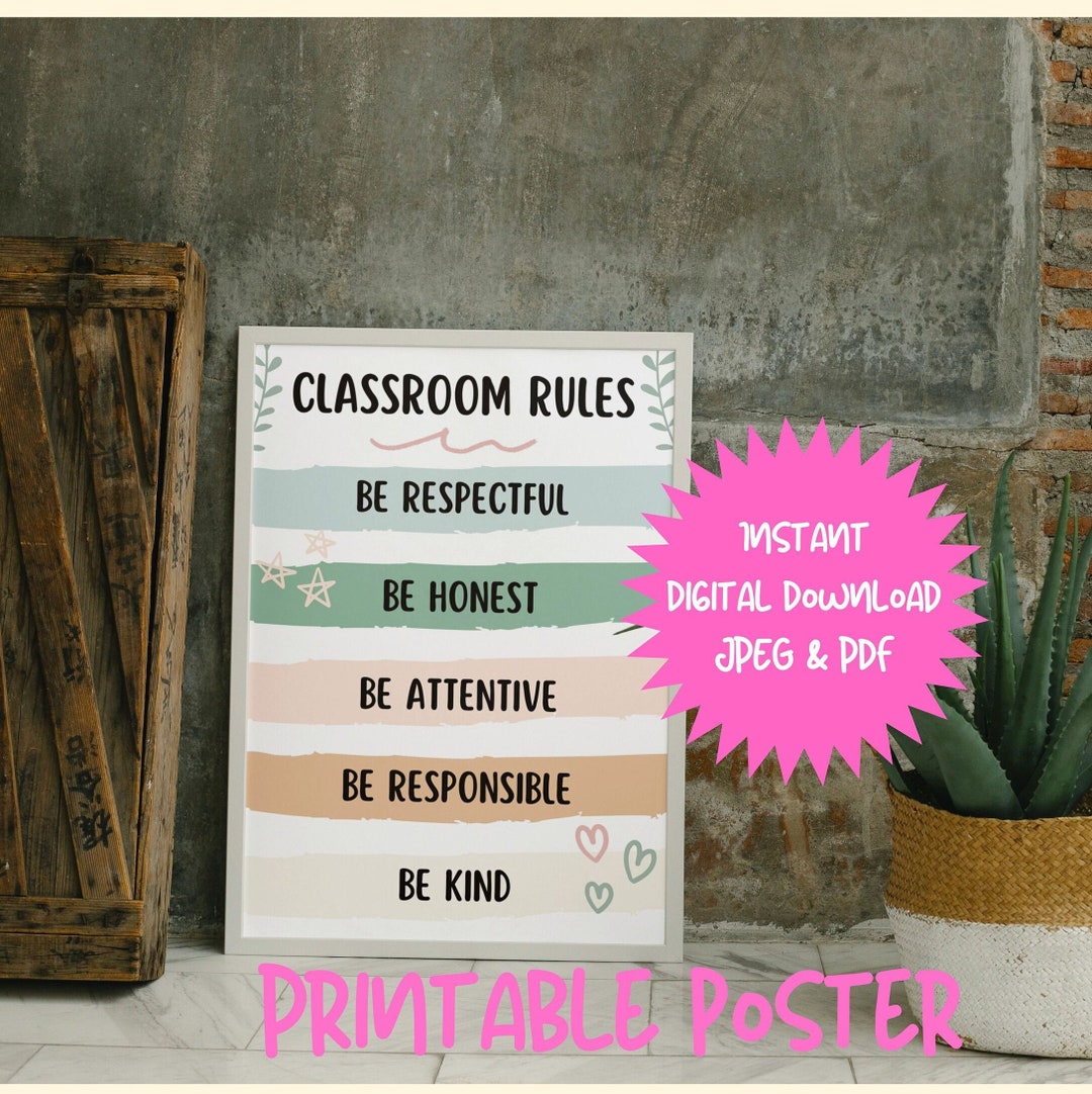 Boho Classroom Rules Poster, Wall Poster Class Decor, Printable Class ...