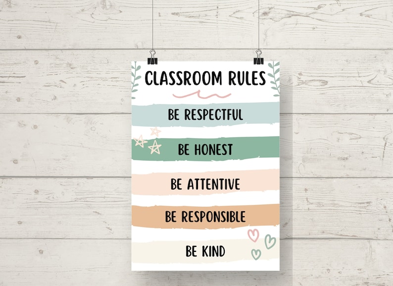 Boho Classroom Rules Poster, Wall Poster Class Decor, Printable Class ...