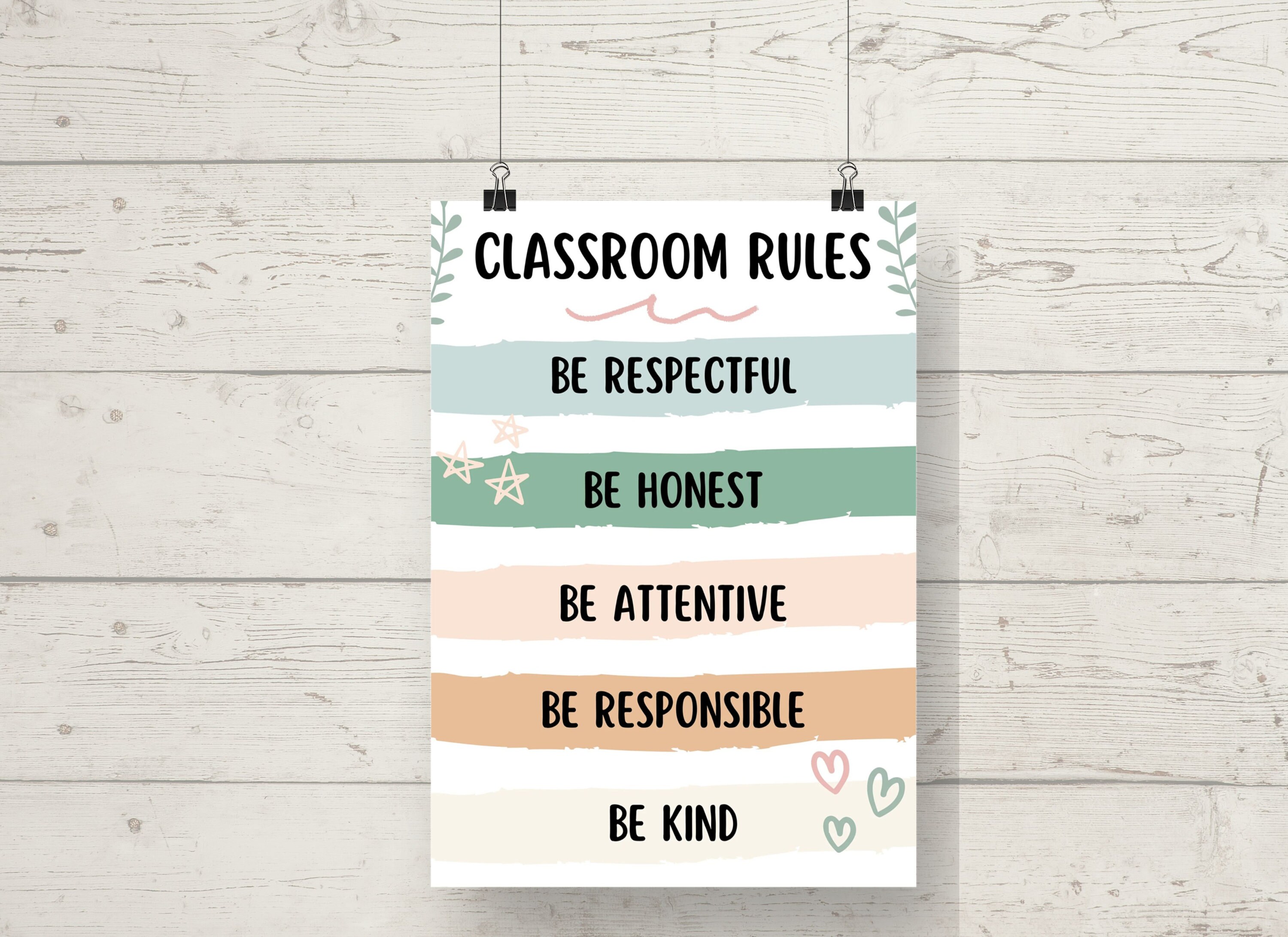Boho Classroom Rules Poster, Wall Poster Class Decor, Printable Class ...