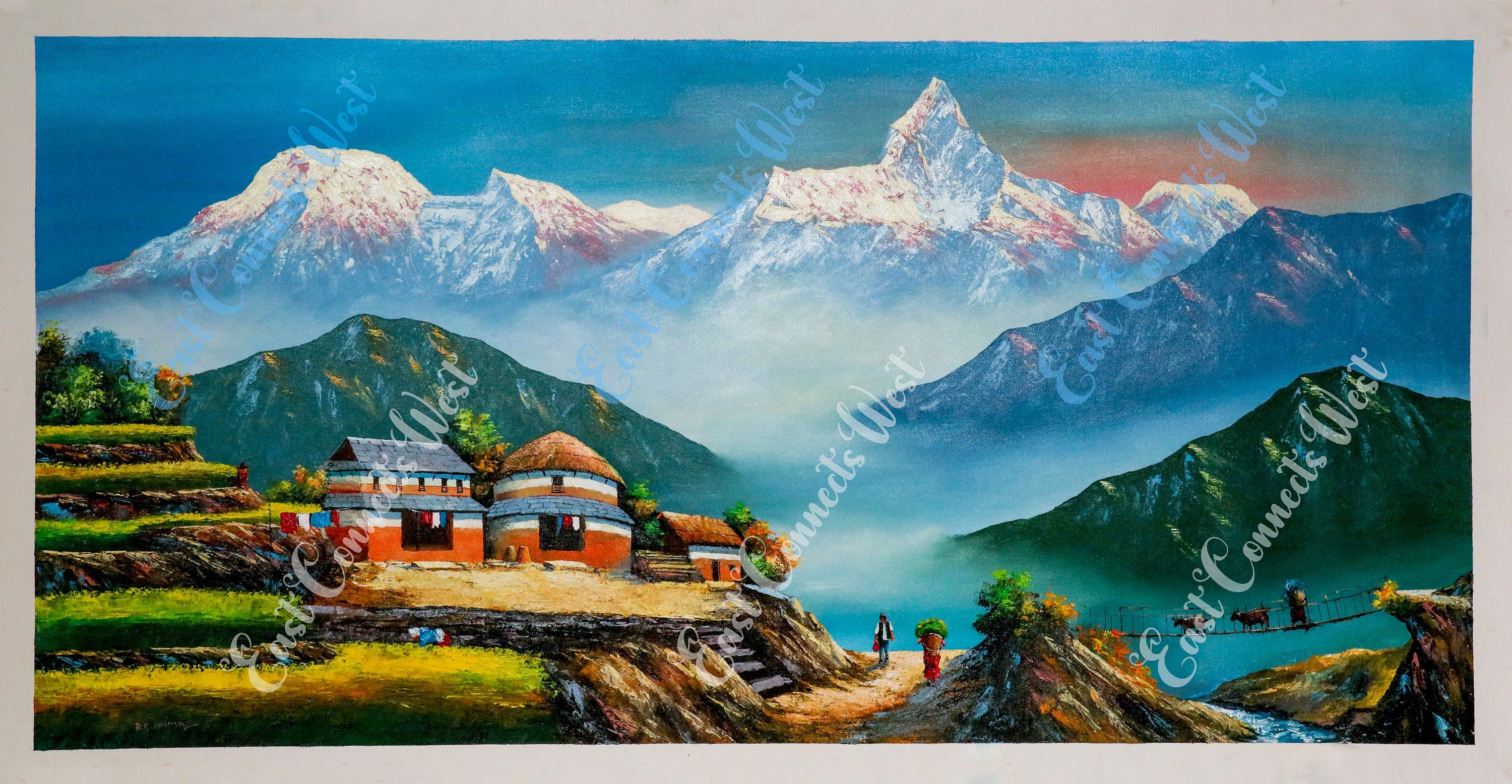 Himalayas Painting, Mt Fishtail, Annapurna Trekking on Canvas ...