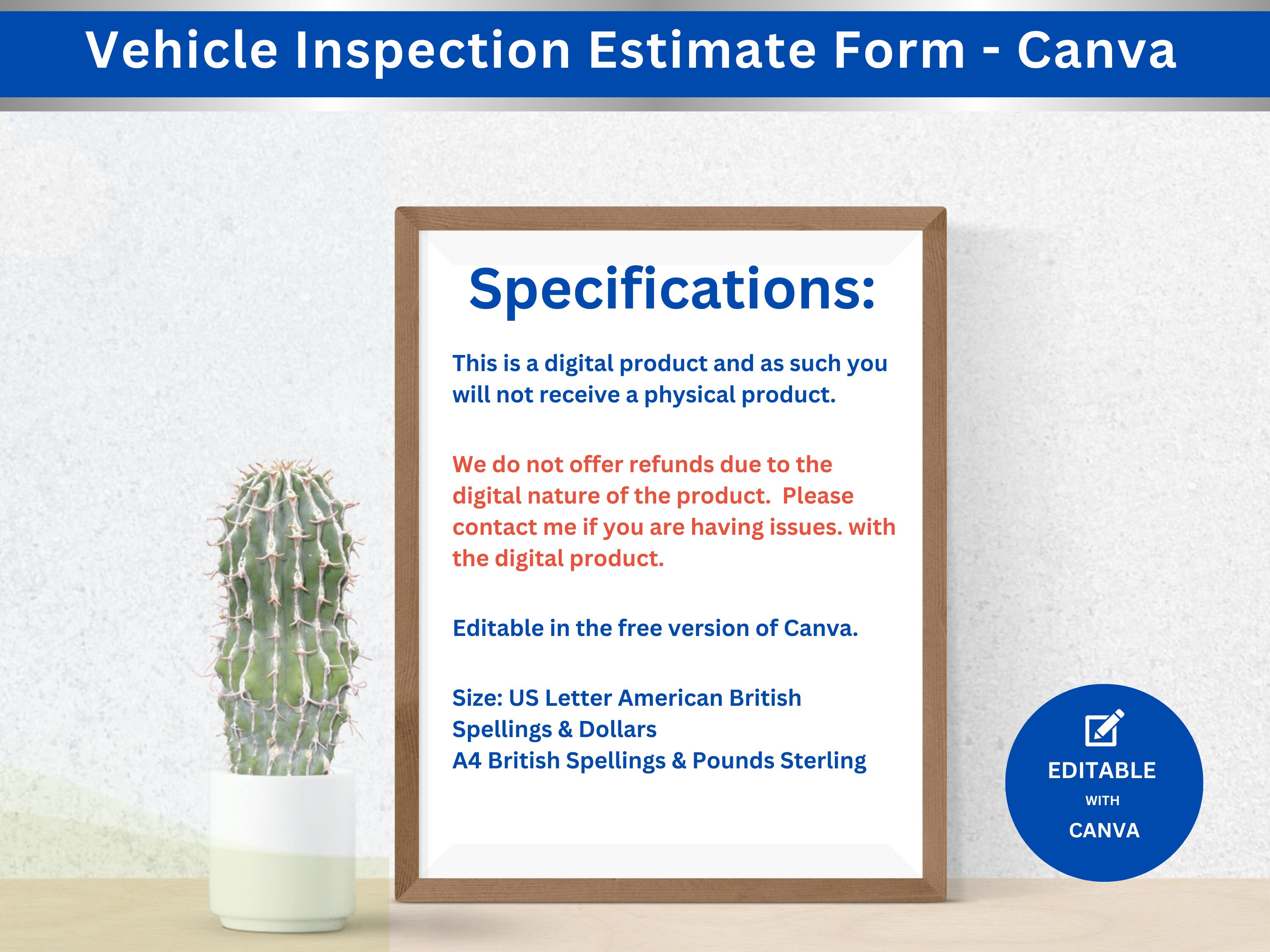 Vehicle Inspection Estimate Form Inspection Car Check Repair Estimate ...