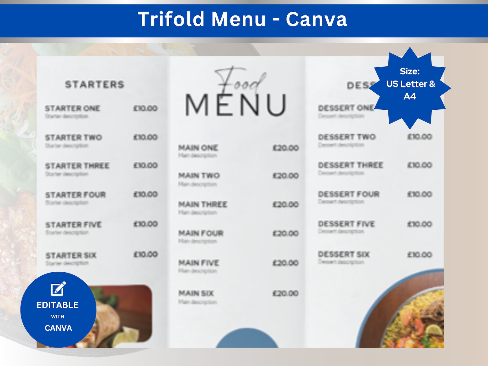 Restaurant Trifold Menu Layout: Customizable Canva Template (US Letter ...