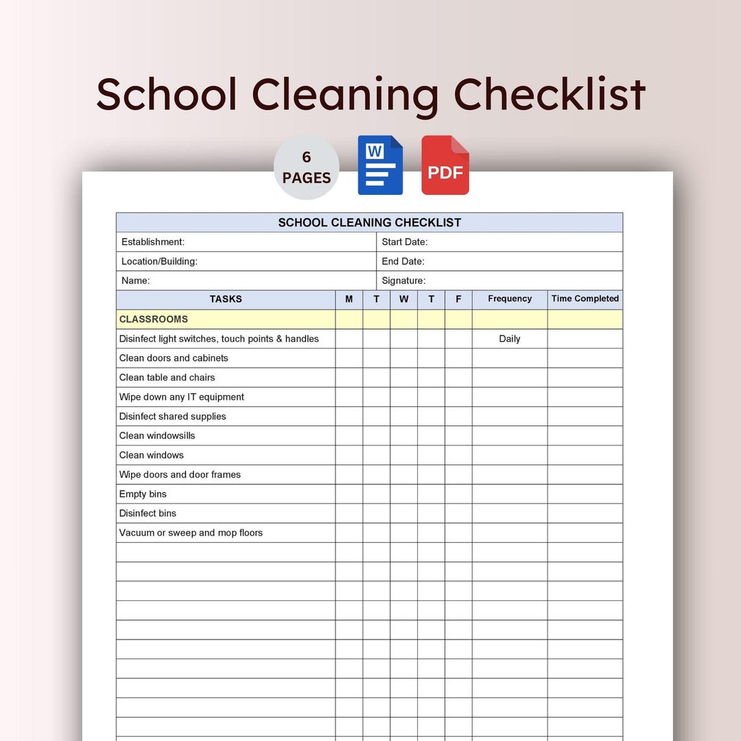 School Cleaning Checklist Printable Template Classroom Clean Duties ...