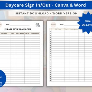 Daycare Sign In/out Sheet: Childcare Daily Log (US Letter) (PDF, Word ...