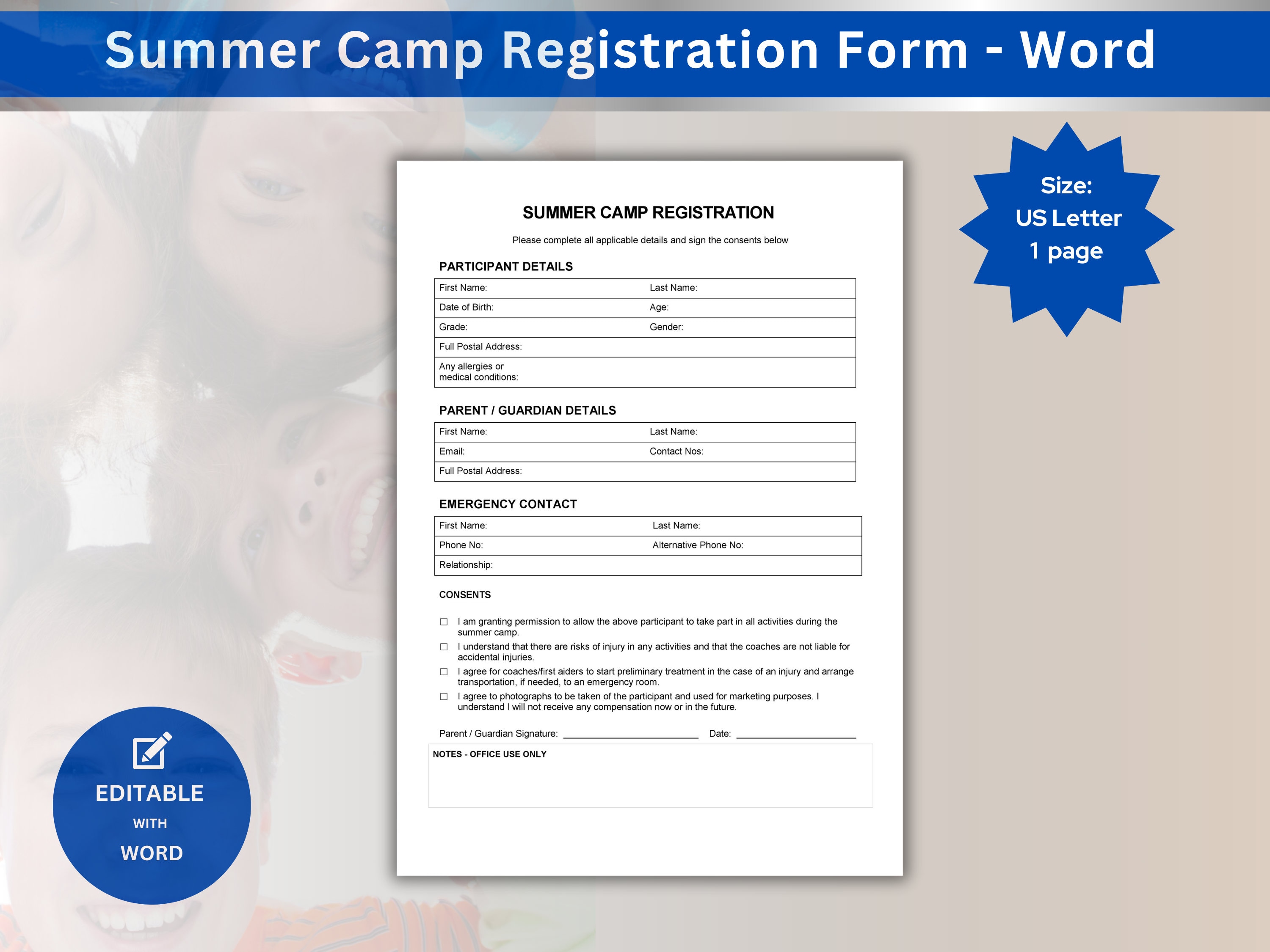 Registration Form Template Word