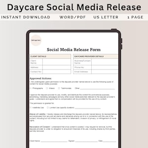 Daycare Social Media Release Form Template Childcare Photo Release ...